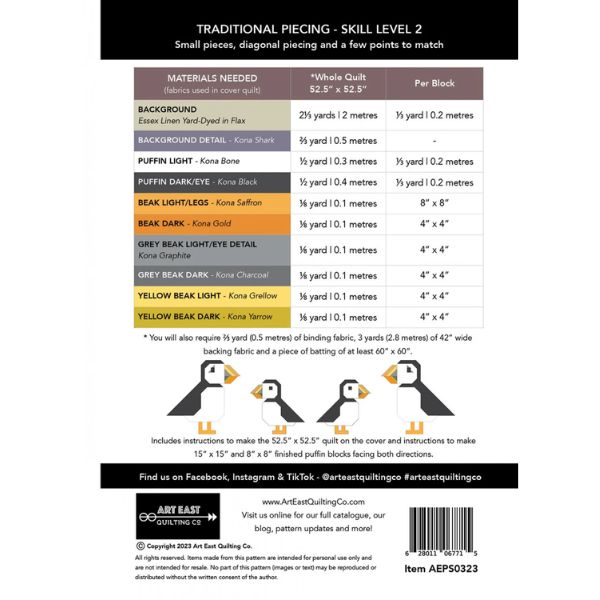 Puffin Star Quilt Pattern by Art East