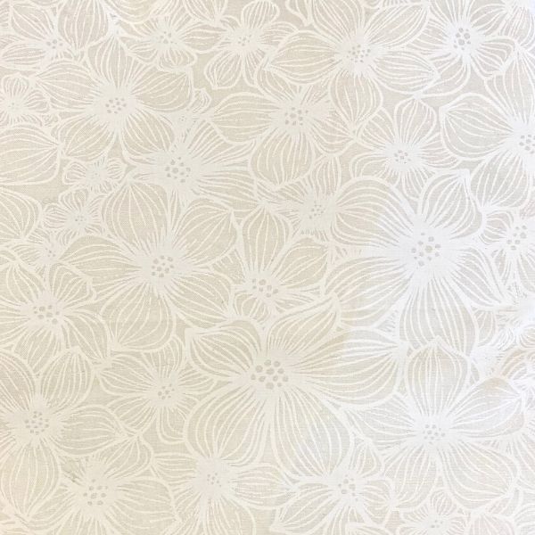 Floral Cotton Lacquer Print: White on Ivory: approx. 86cm remnant with ...